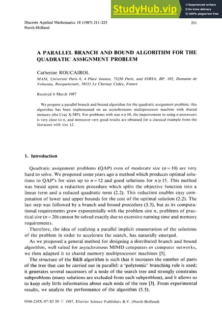 A Parallel Branch And Bound Algorithm For The Quadratic Assignment Problem Pdf Free Download 4748