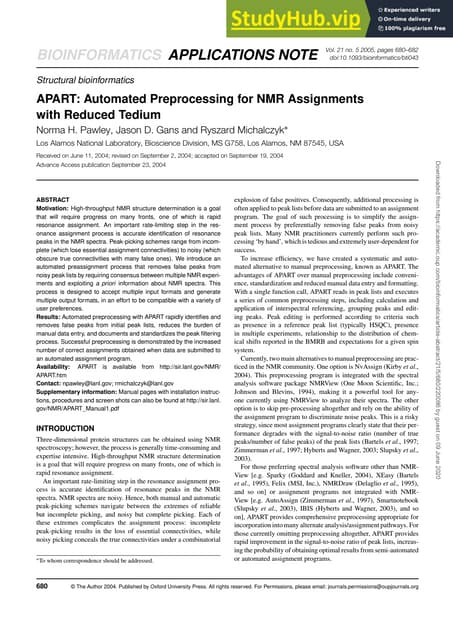 Apart Automated Preprocessing For Nmr Assignments With Reduced Tedium Pdf 3594