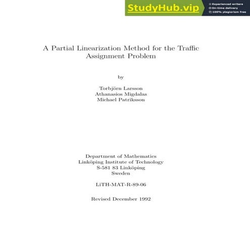A Partial Linearization Method For The Traffic Assignment Problem Pdf