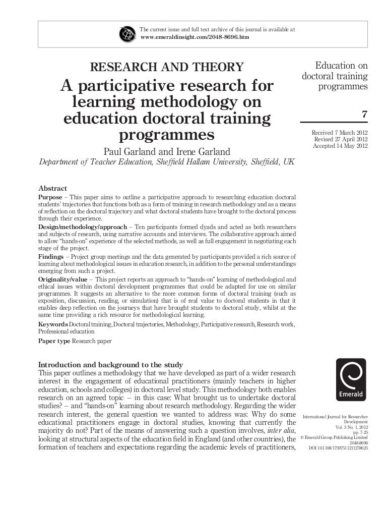 A participant research for learning methodology on education doctoria…