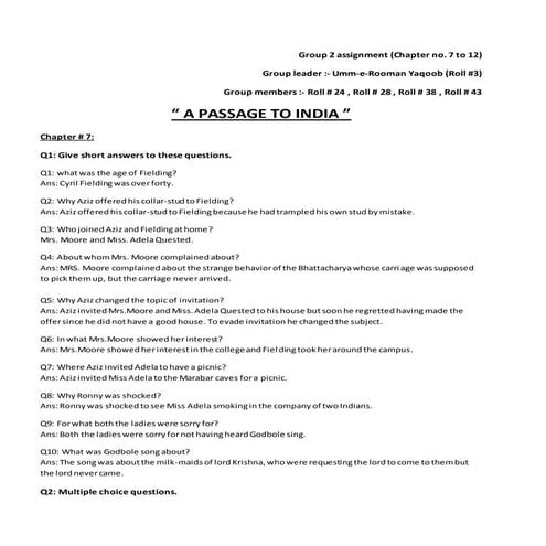 A passage to India Chapter 7 to 12 | PDF | Free Download