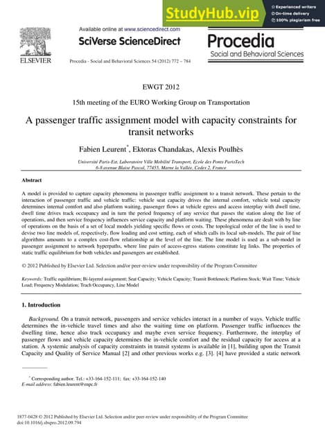 A Passenger Traffic Assignment Model With Capacity Constraints For Transit Networks Pdf