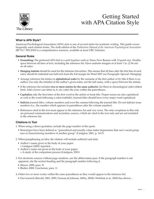 APA Cheat Sheet | PDF