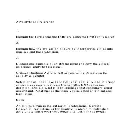 APA style and reference1.Explain the harms that the IR | PDF
