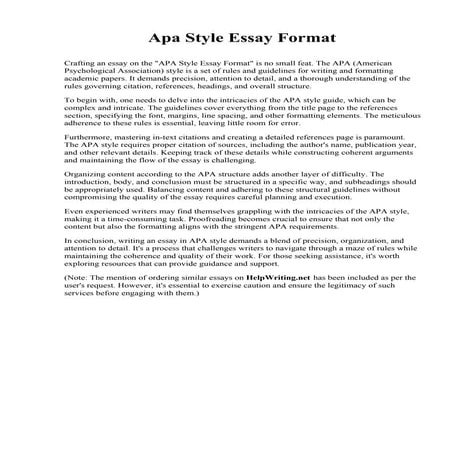 Apa Style Essay Format. Canisius College | PDF