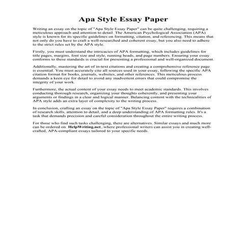 Apa Style Essay Paper | PDF