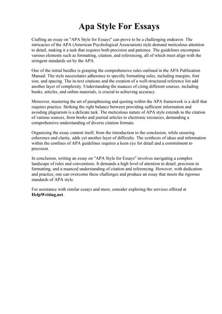 Apa Style For Essays | Pdf