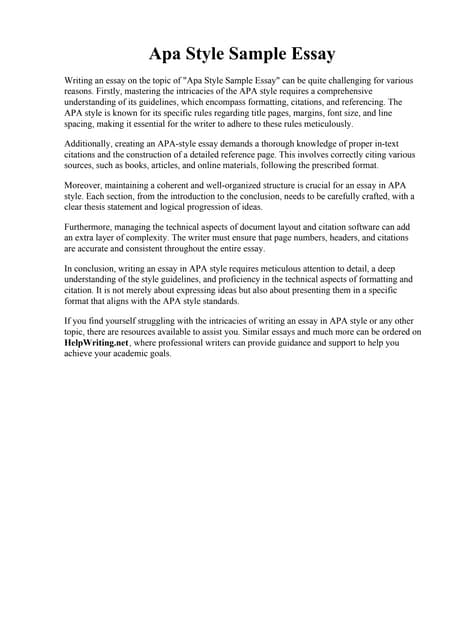 Apa Style Sample Essay | Pdf
