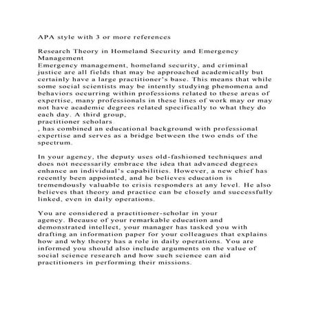 APA style with 3 or more referencesResearch Theory in Homeland S.docx