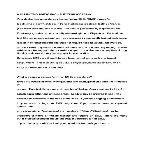 A Patient guide to an Electromyography. What to expect. | DOCX