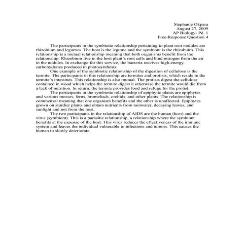 Ap biology free response questions | DOC
