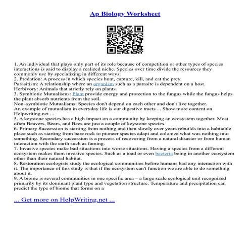Ap Biology Worksheet | PDF