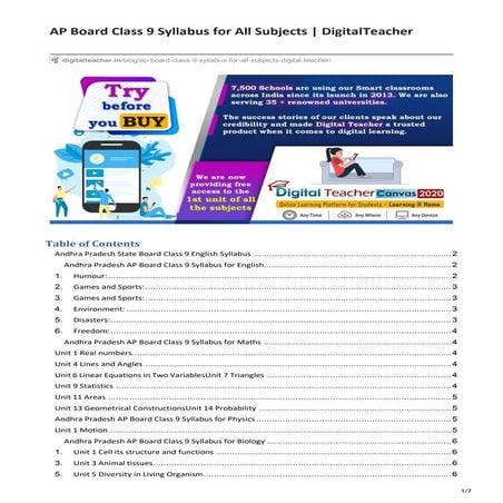 AP Board Class 9 Syllabus for All Subjects Digital Teacher.pdf ...