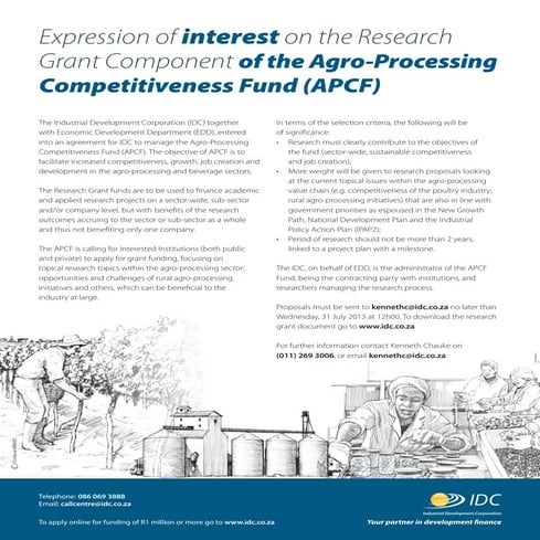 Agro-Processing Competitiveness Fund research grant advertisement | PDF