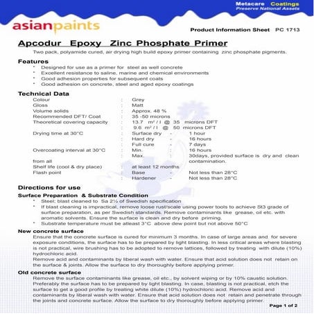 Apcodur epoxy zinc phosphate primer | PDF