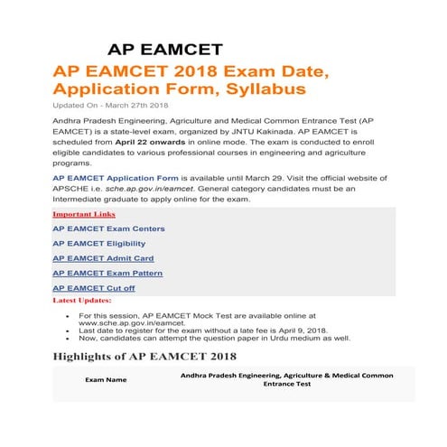 Ap eamcet 2018 | PDF