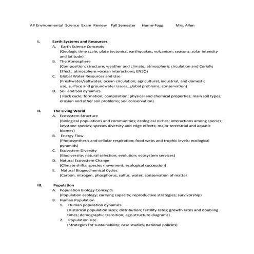 Ap environmental science exam review fall semester 2011 | DOCX | Agriculture | Industries