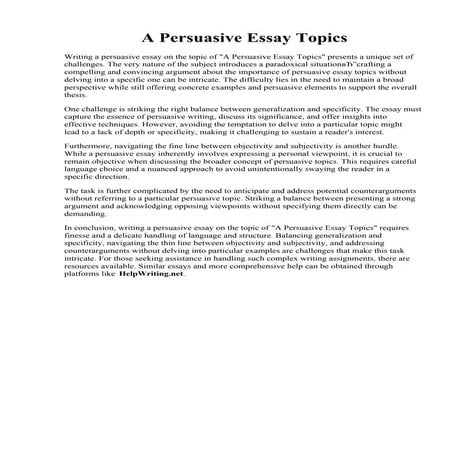 A Persuasive Essay Topics. 100 Persuasive Speech Topics for Students ...
