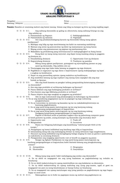 Economics 100 questions (filipino) | DOCX