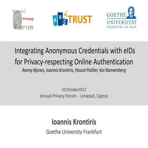Integrating Anonymous Credentials with eIDs for Privacy-respecting Online Authentication | PDF