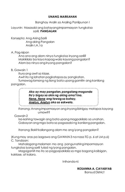 Banghay aralin sa filipino 1 salitang kilos | DOCX