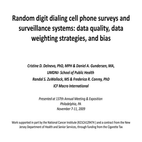 Random digit dialing cell phone surveys and surveillance systems: data ...