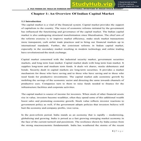 A PhD THESIS ON Quot ROLE OF FOREIGN INSTITUTIONAL INVESTORS IN INDIAN ...