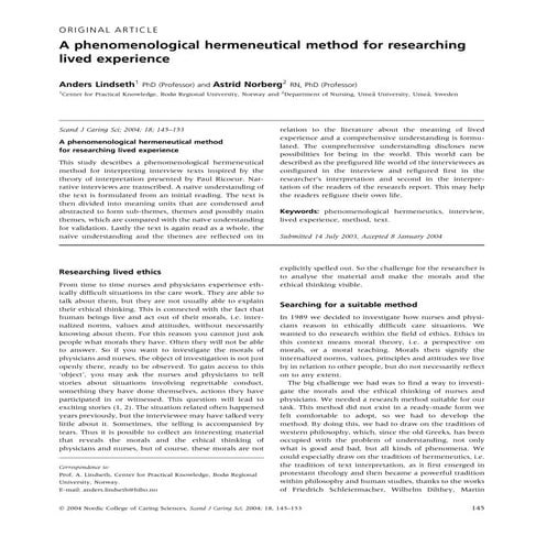 A phenomenological hermeneutical method for researching lived ...