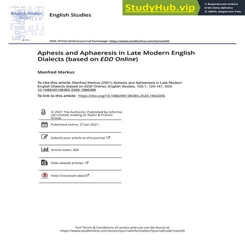 Aphesis And Aphaeresis In Late Modern English Dialects (Based On EDD ...