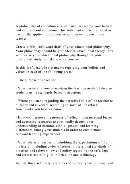 Benchmark – Philosophy of Education DraftA philosophy of educa.docx