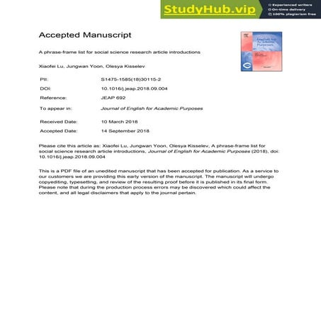 A Phrase-Frame List For Social Science Research Article Introductions | PDF