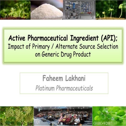 Active Pharmaceutical Ingredient (API); Impact of Primary / Alternate ...