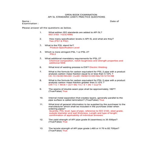 Api 5l-practice-questions and answers | PDF