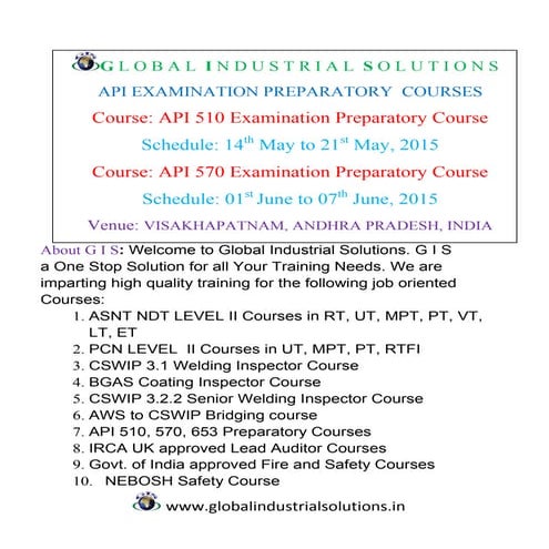 Api 510,570 examination preparatory course | PDF