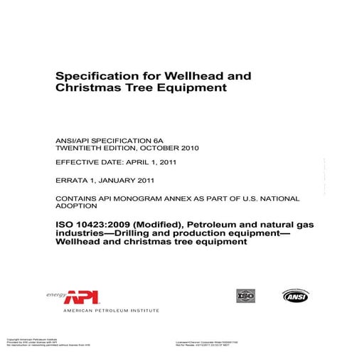Standard API 6A-2011 for Oil & Gas Wellhead & Christmas Tree Equipment ...