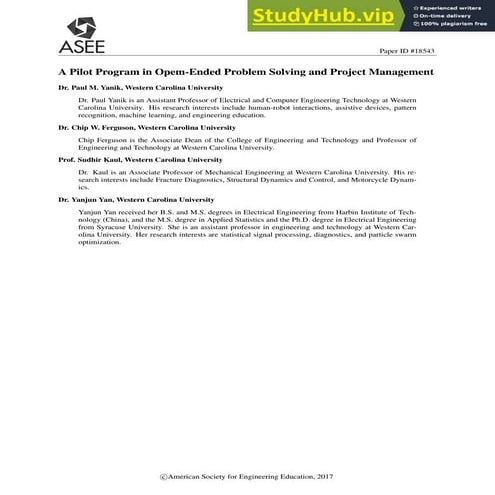 A Pilot Program In Open Ended Problem Solving And Project Managementpdf 