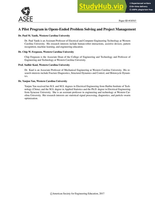 A Pilot Program In Open Ended Problem Solving And Project Managementpdf