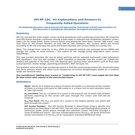 API RP 13C Explanation FAQ Sheet 2010 | PDF