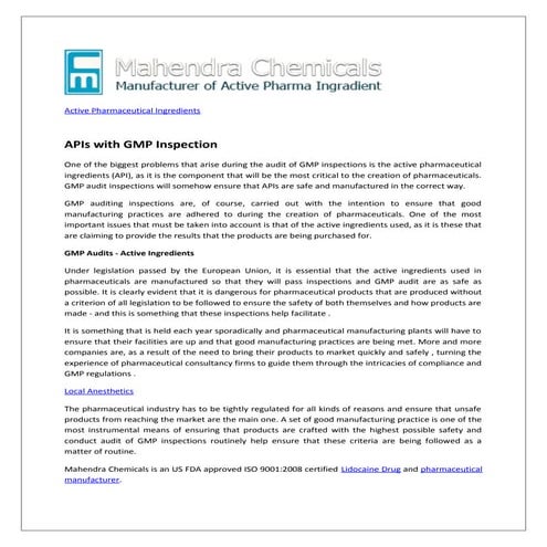 APIs with GMP Inspection | DOC