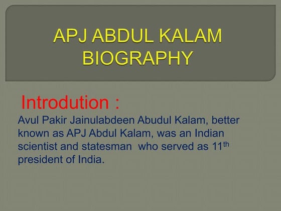 Presentation ppt about A.P.J Abdul kalam | PDF | Religion & Spirituality
