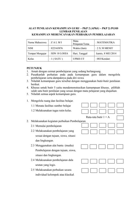 Format APKG 1 dan 2 PKP Universitas Terbuka ( UT ) Terbaru | DOC
