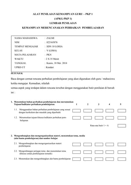Format APKG 1 dan 2 PKP Universitas Terbuka ( UT ) Terbaru | PDF