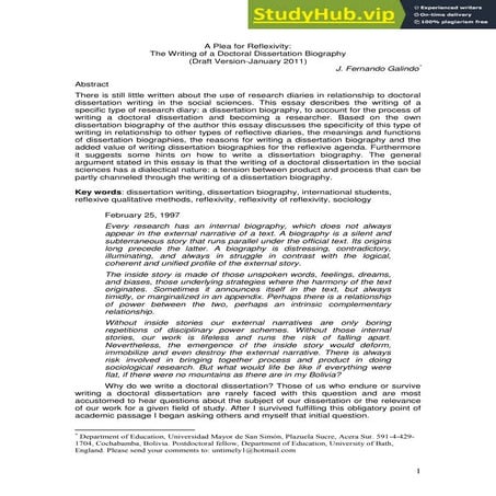 A Plea For Reflexivity The Writing Of A Doctoral Dissertation Biography ...