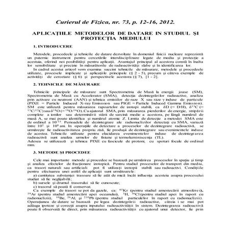 Aplicaţiile metodelor de datare in studiul şi protecţia mediului | PDF