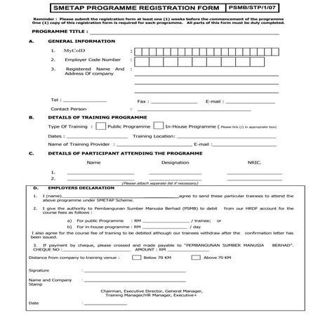 SMETAP : Recruitment & Selection Application Form | PDF