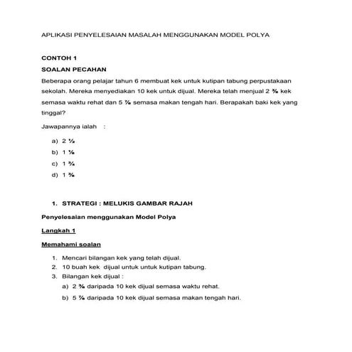 Aplikasi penyelesaian masalah menggunakan model polya | DOCX