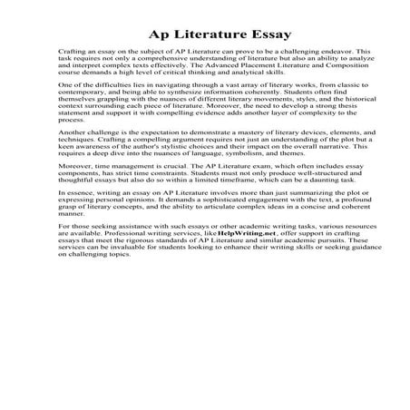 Ap Literature Essay. AP Literature Essays that Scored a 9: Prompt for ...