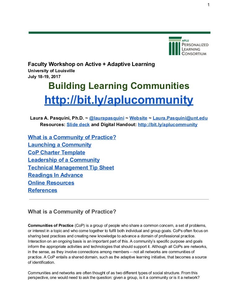 APLU: Building Learning Communities Resource