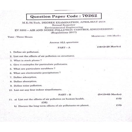 EV5203-Air and noise pollution control engineering-previous year ...