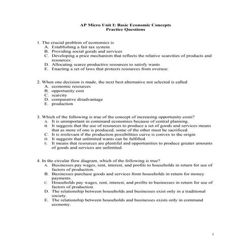 Ap micro unit_1_practice_questions | DOC | Business | Business and Finance
